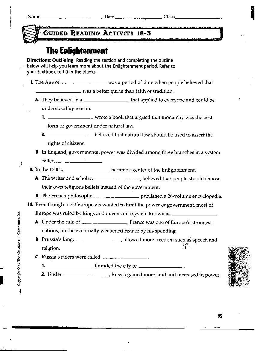 Enlightenment Thinkers Worksheets