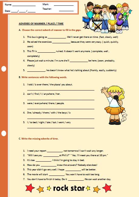 Adverb Of Place Worksheets
