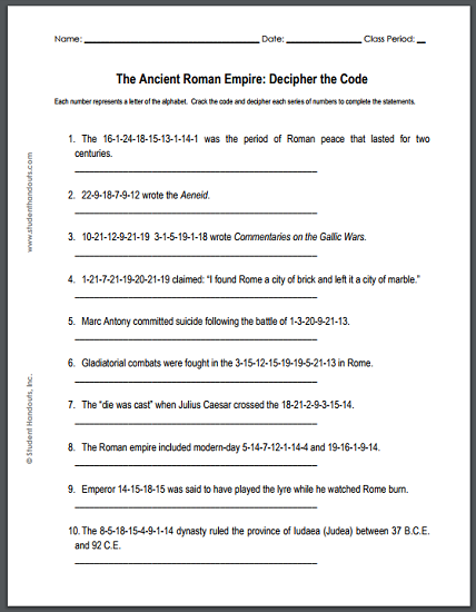 Roman Empire Worksheets