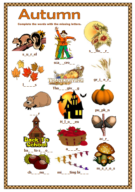 Autumn Missing Letters Activity | Free Worksheets Samples