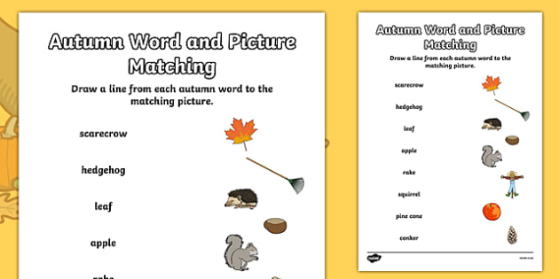 Autumn Word And Picture Matching Worksheet | Free Worksheets Samples