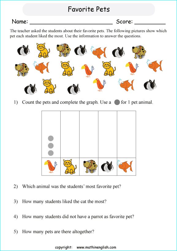 Count The Pet Animals, Sort Them And Complete The Picture Graph | Free ...