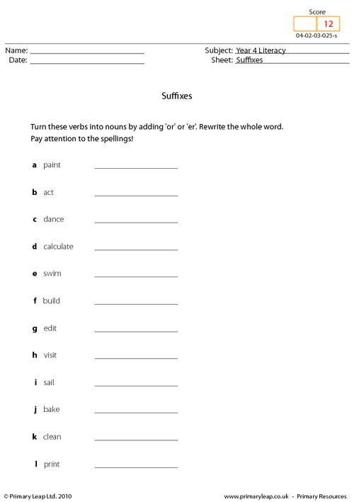 Suffix Er Worksheets