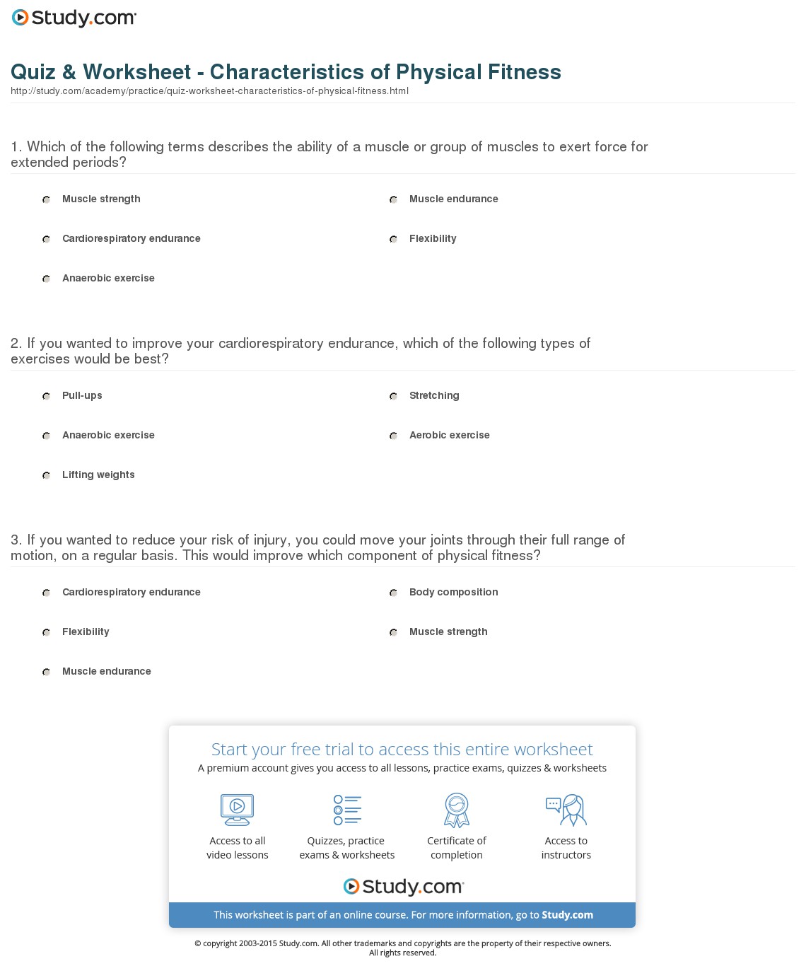 Personal Fitness Worksheets