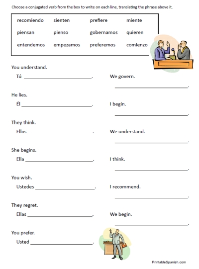 Free Printable Spanish Worksheet Stem Changing Verbs Conjugations ...