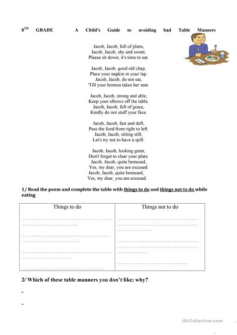 Good Table Manners Worksheet | Free Worksheets Samples