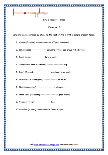 Present Tense Worksheets For Grade 5
