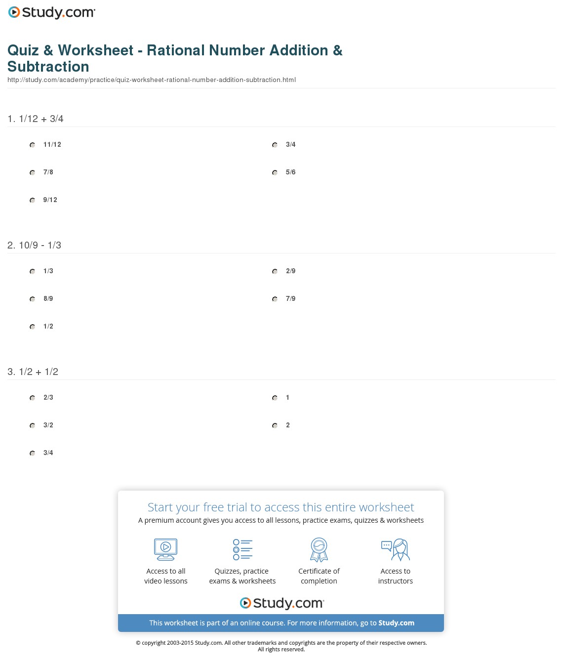 Worksheets On Rational Numbers