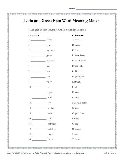 Greek And Latin Root Words Worksheets | Free Worksheets Samples
