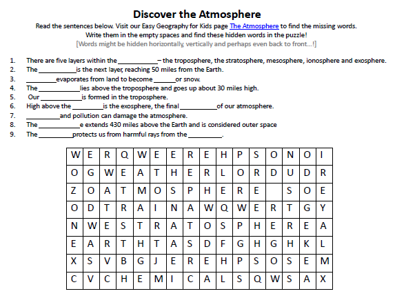 The Atmosphere Worksheets
