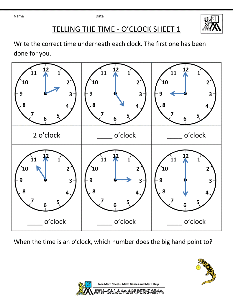 Maths Clock Worksheets