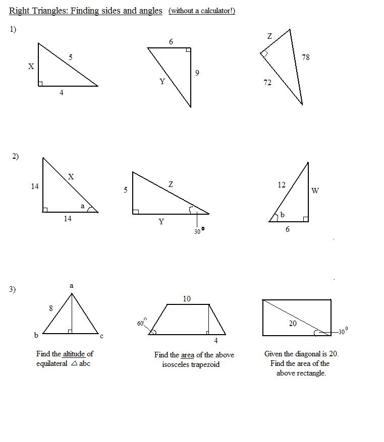 Math Worksheets Right Triangles 109688 | Free Worksheets Samples