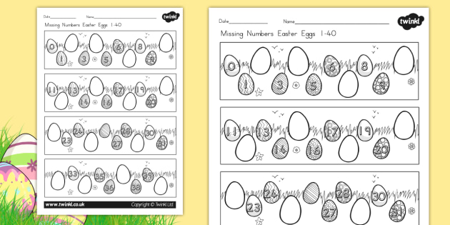 Missing Numbers Easter Eggs Worksheet 0 40 | Free Worksheets Samples
