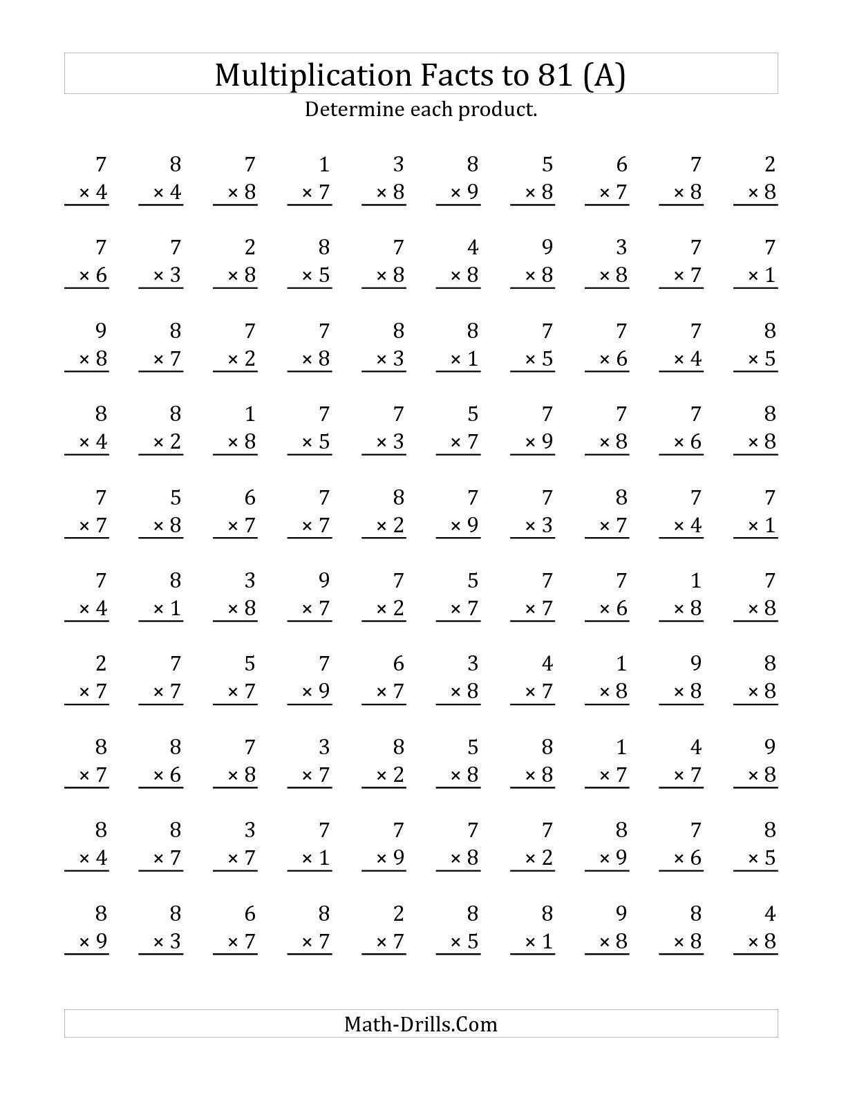 Multiplication Facts 6 7 8 9 Worksheets