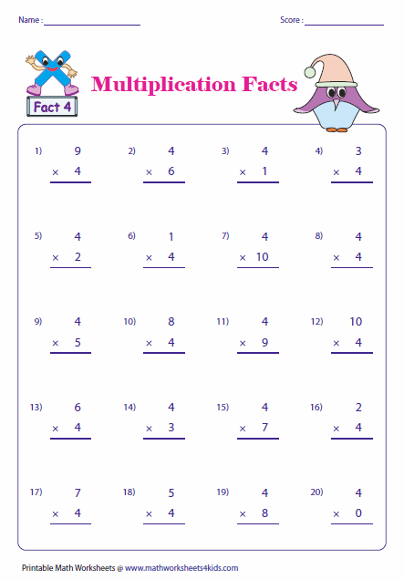 Multiplication 4s Worksheets