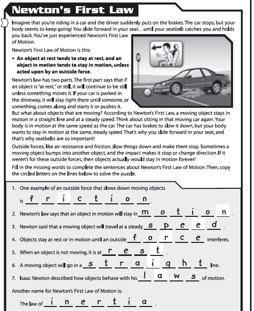 Newton’s First Law Of Motion Worksheets