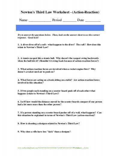 Newton’s Third Law Worksheet | Free Worksheets Samples