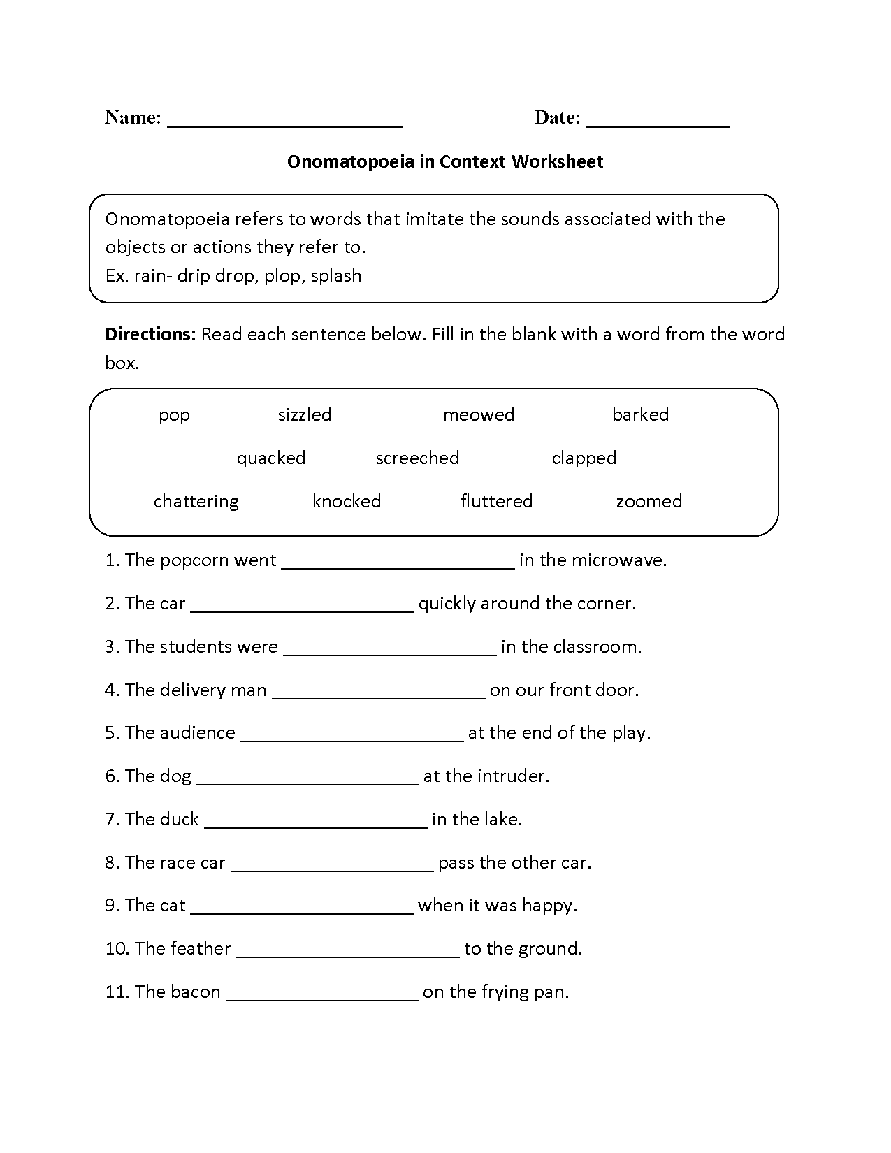 Onomatopoeia Worksheets For 2nd Grade 921379 | Free Worksheets Samples