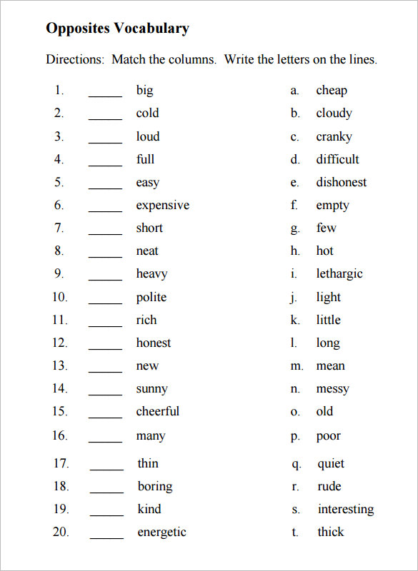 Opposites Worksheets For Kindergarten Pdf Free Preschool, Math | Free ...