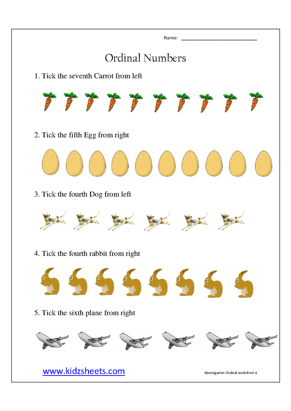 Ordinal Numbers Worksheets Kindergarten