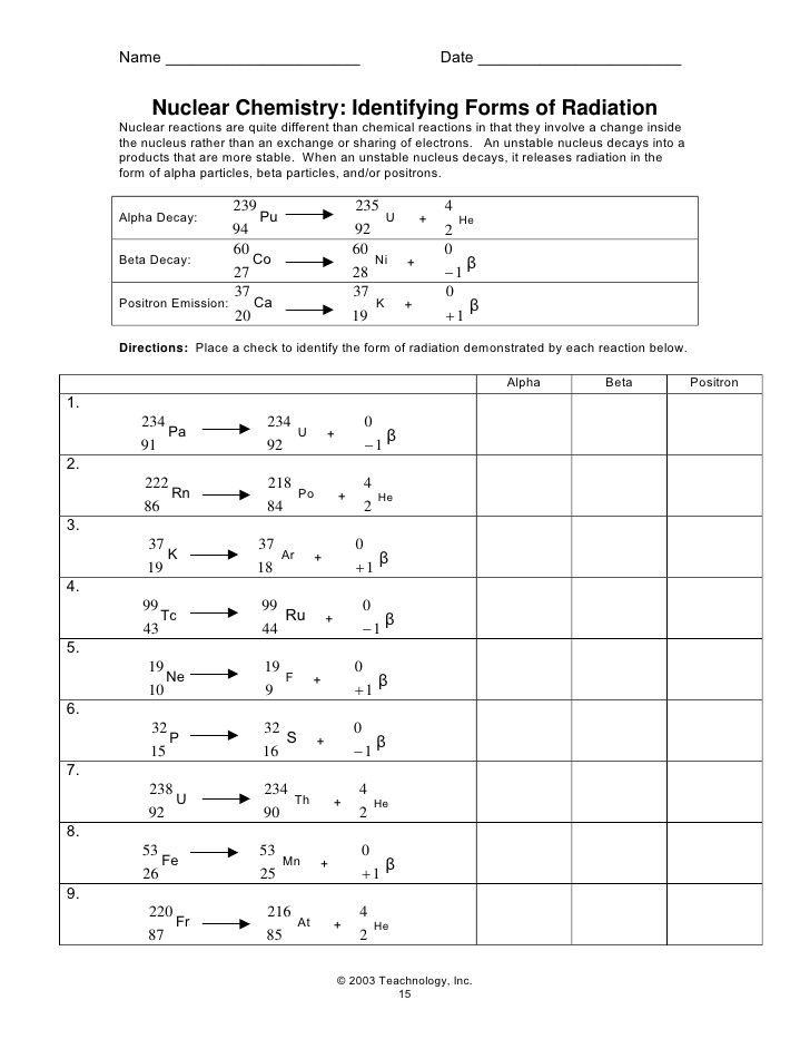 Radioactive Decay Problems Worksheets