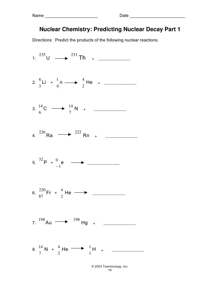 Radioactive Decay Problems Worksheets