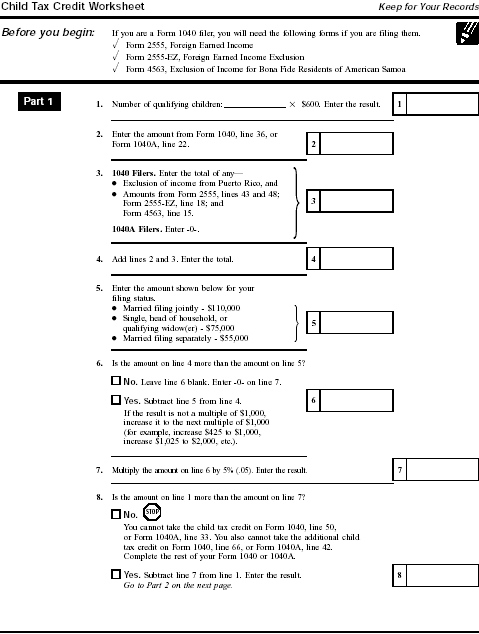 Child Tax Credit Worksheets 2013