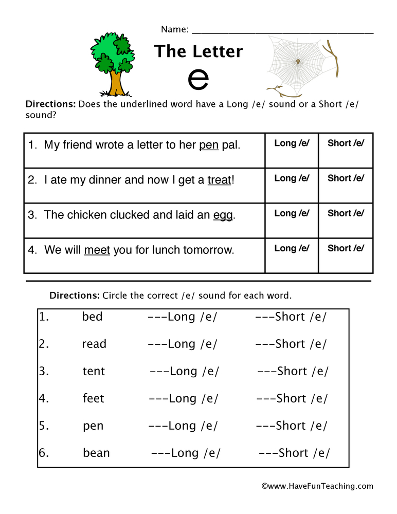 Short Vowel E Worksheets For Kindergarten 1207753 | Free Worksheets Samples