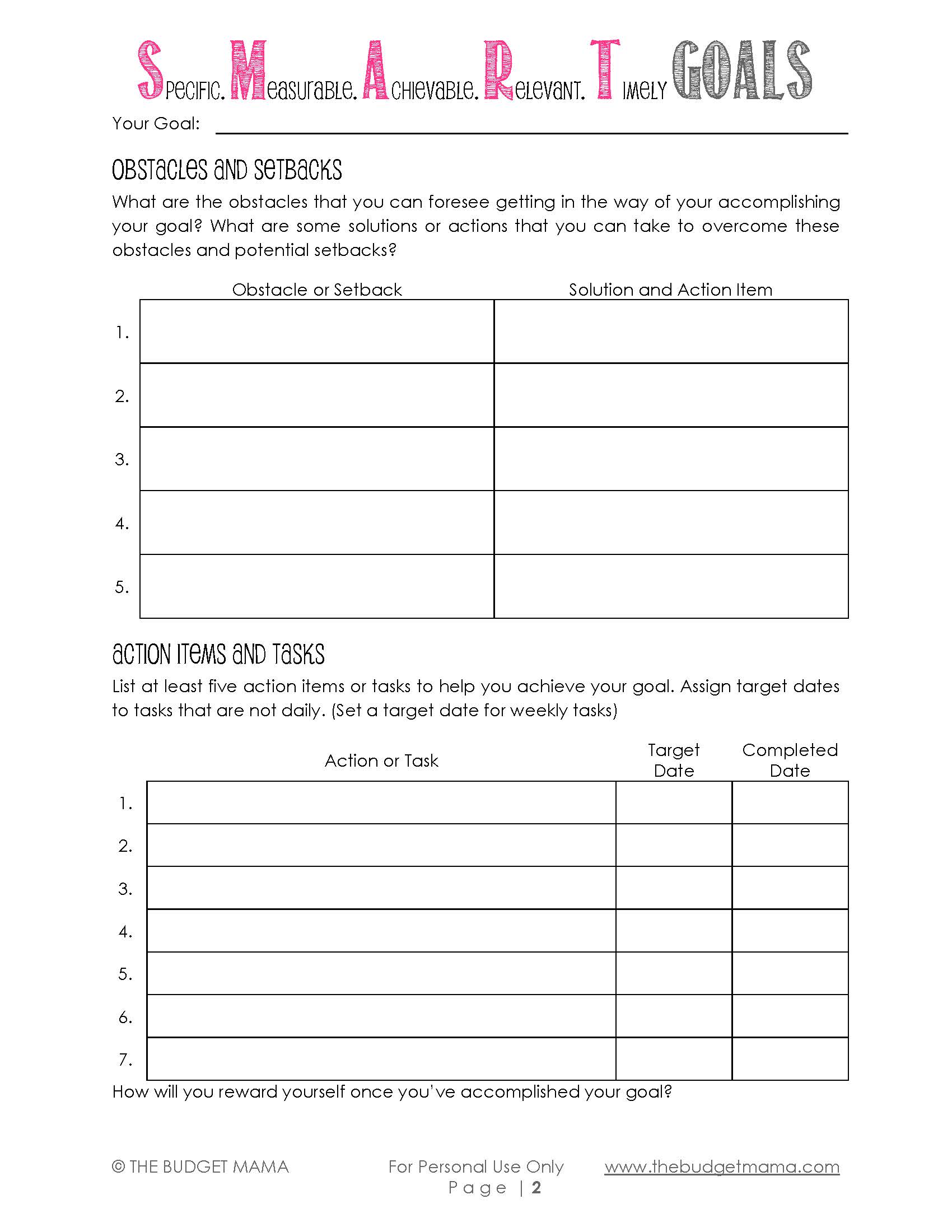 Smart Goal Setting Worksheets