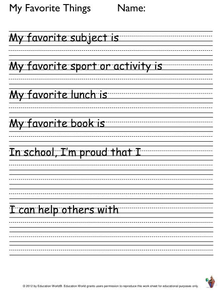 My Favorite Things Worksheets
