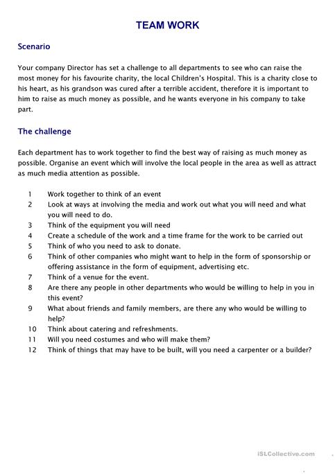 Teamwork Challenge Worksheet | Free Worksheets Samples