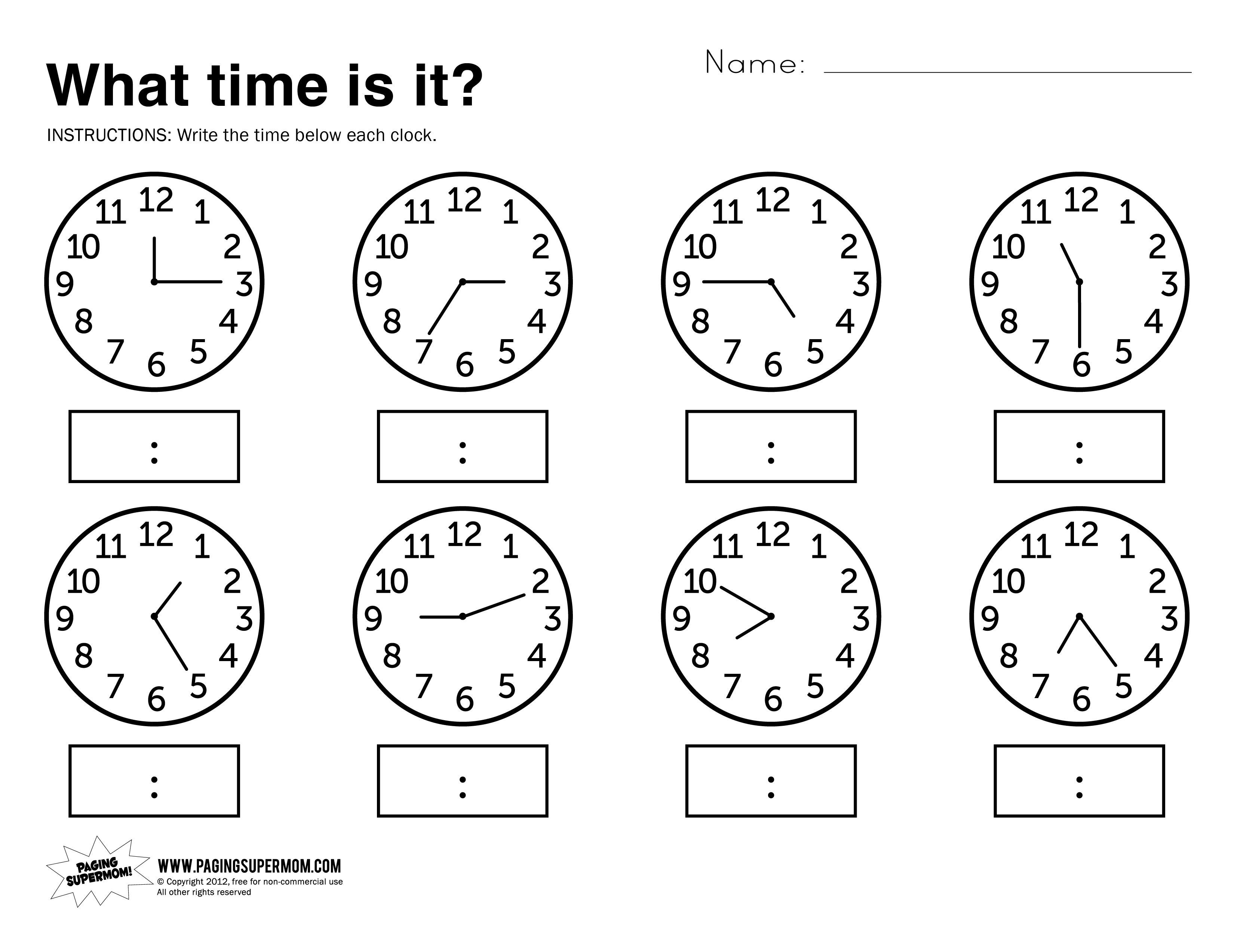 Printable Time Telling Worksheets