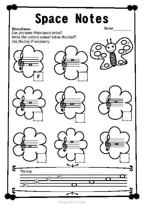 Treble Clef Note Naming Worksheets