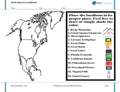 Landforms Of North America Worksheets