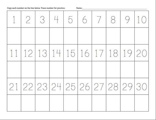Writing Numbers 1 To 30 Worksheets