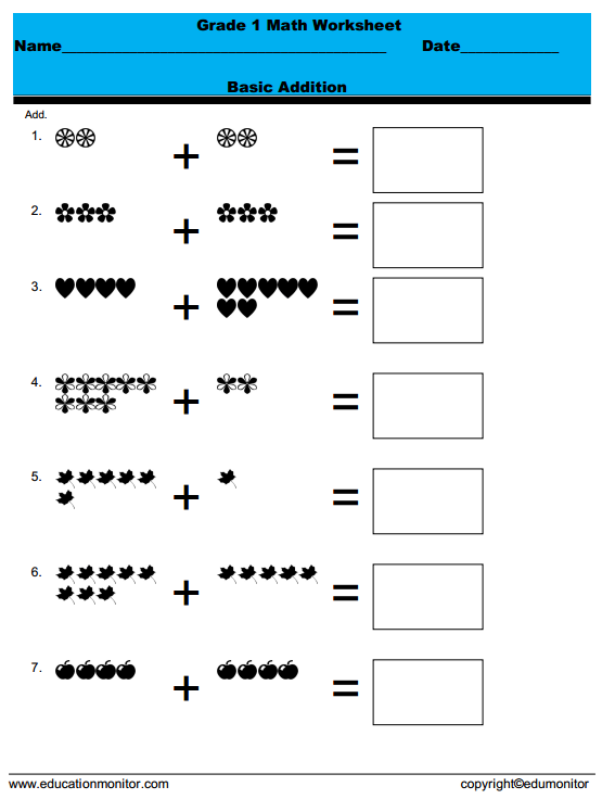 Math Addition Worksheets For Grade 1