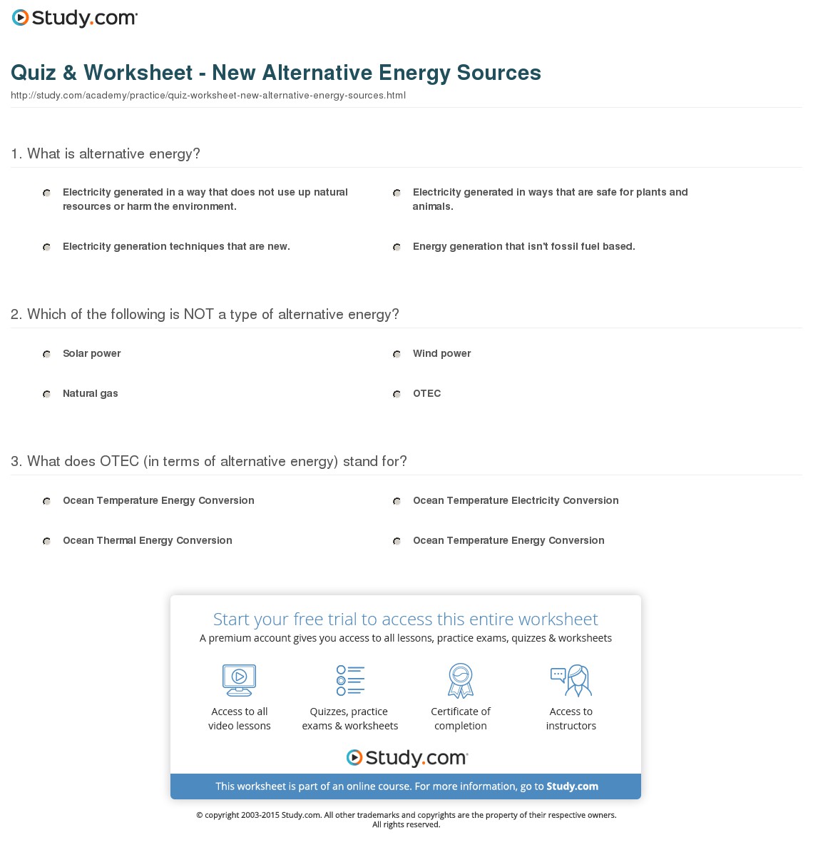 Alternative Energy Worksheets 323152 | Free Worksheets Samples