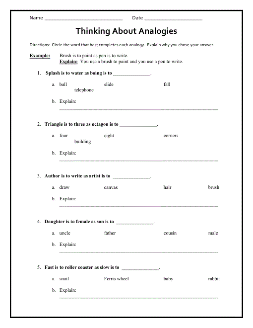 Analogy Worksheets High School Worksheets For All | Free Worksheets Samples