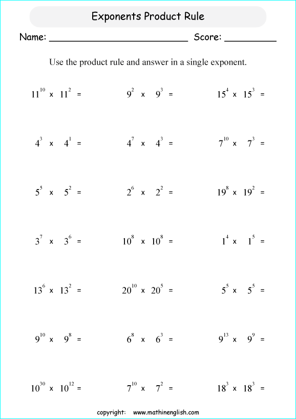 Exponents And Multiplication Worksheets Exponents Worksheet Based ...