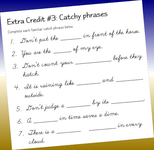 Extra Credit Worksheets