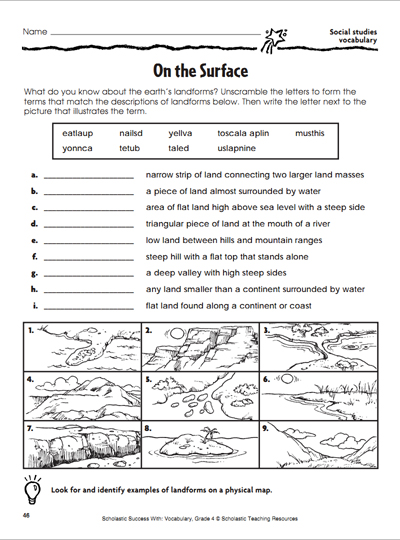 Land And Water Formations Worksheets