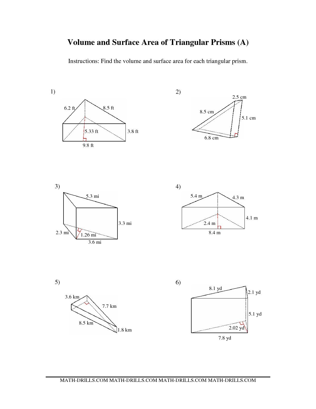 Volume Of A Triangular Prism Worksheets
