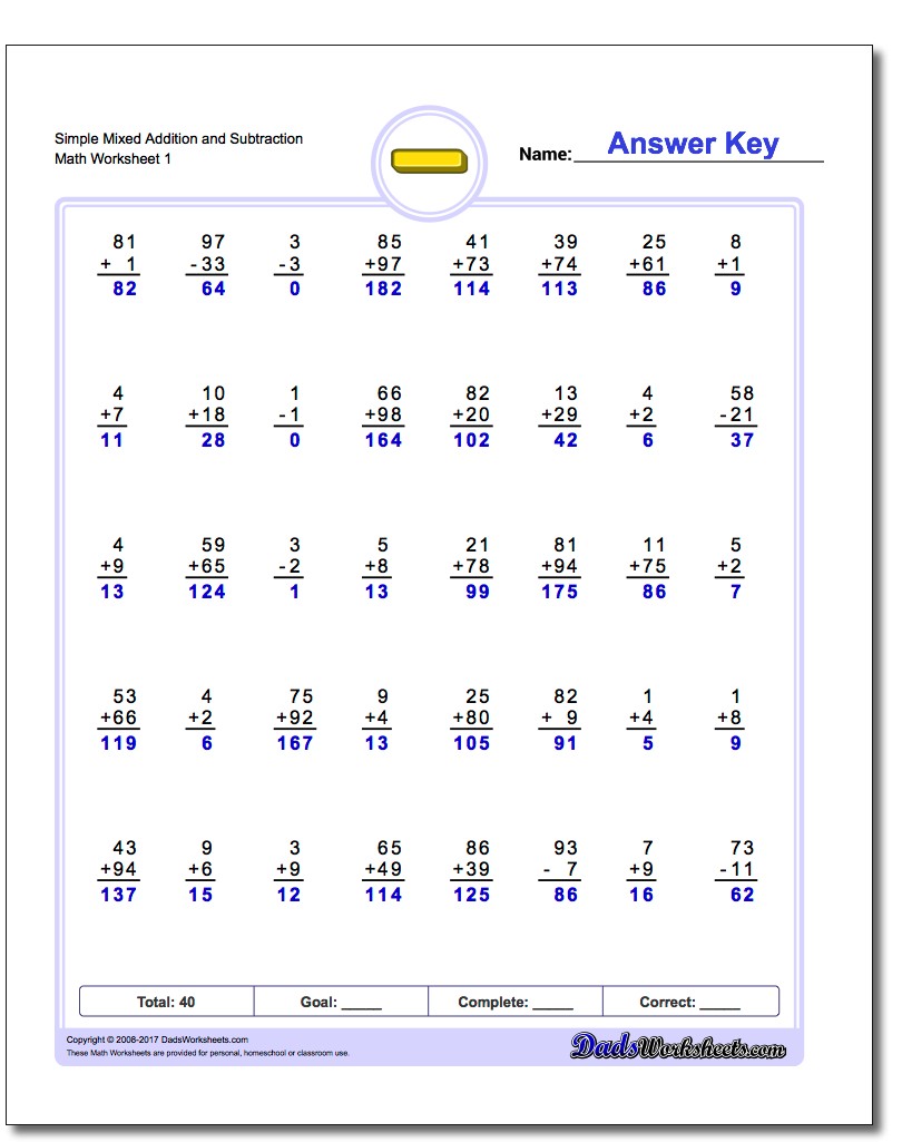 Mixed Addition And Subtraction Worksheets Within 20 Two Digit | Free ...