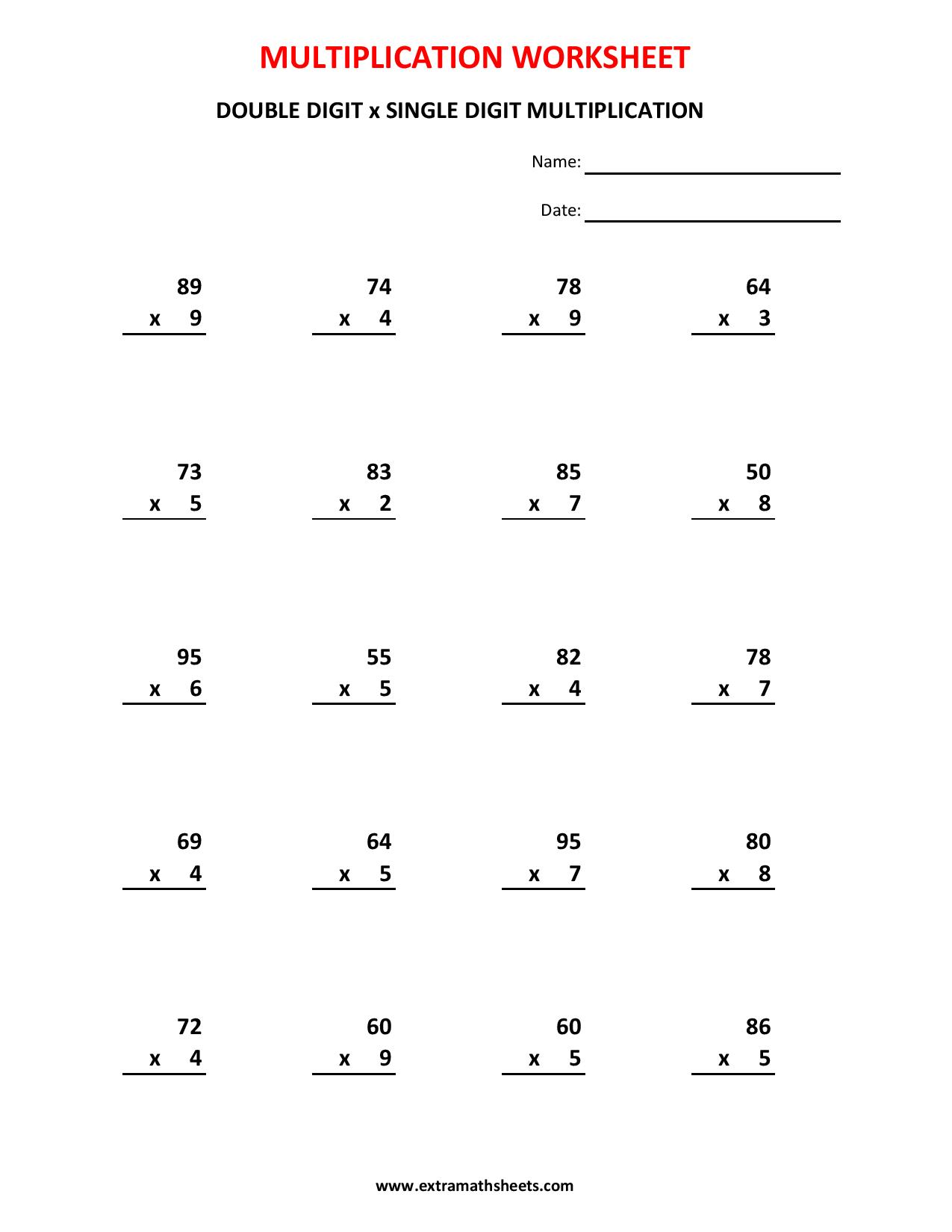 Single And Double Digit Multiplication Worksheets