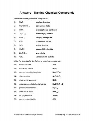 Mixed Chemical Naming Worksheets