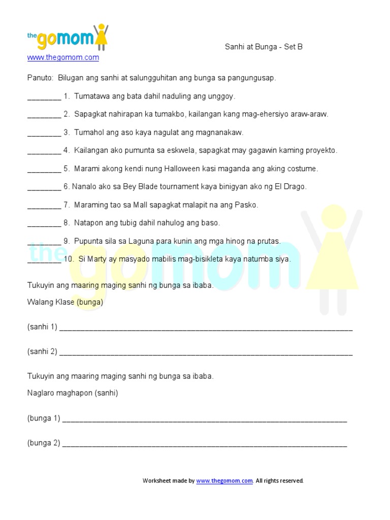 Sanhi At Bunga Worksheets