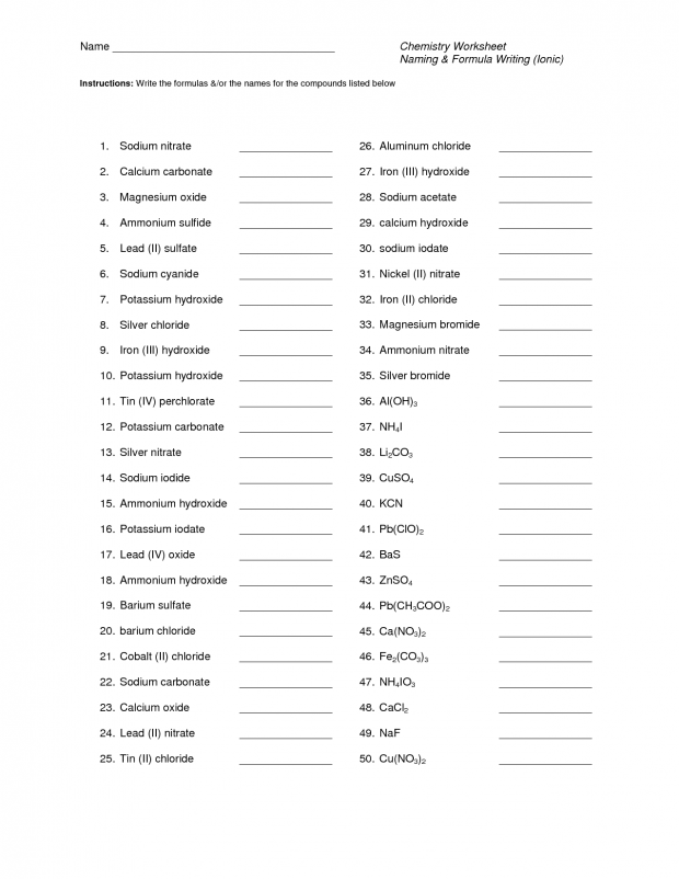 Physical Science Worksheet Writing Chemical Formulas 758000 | Free ...