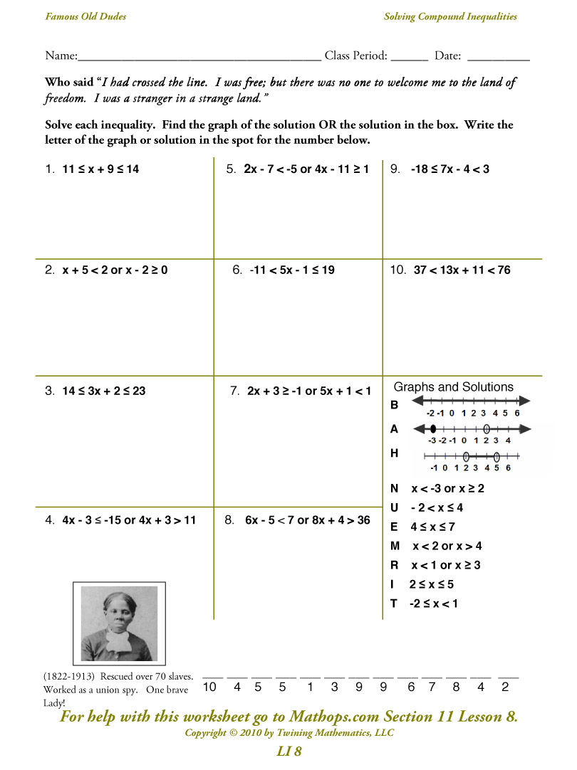 Printable Math Worksheets Solving Compound Inequalities 1331438 | Free ...