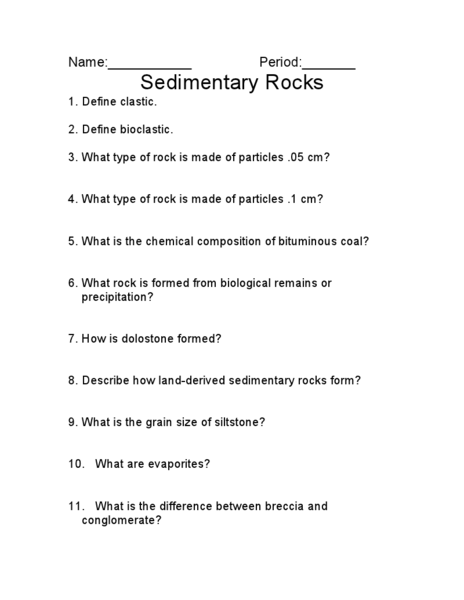 Sedimentary Rock Worksheets Prentice Hall | Free Worksheets Samples