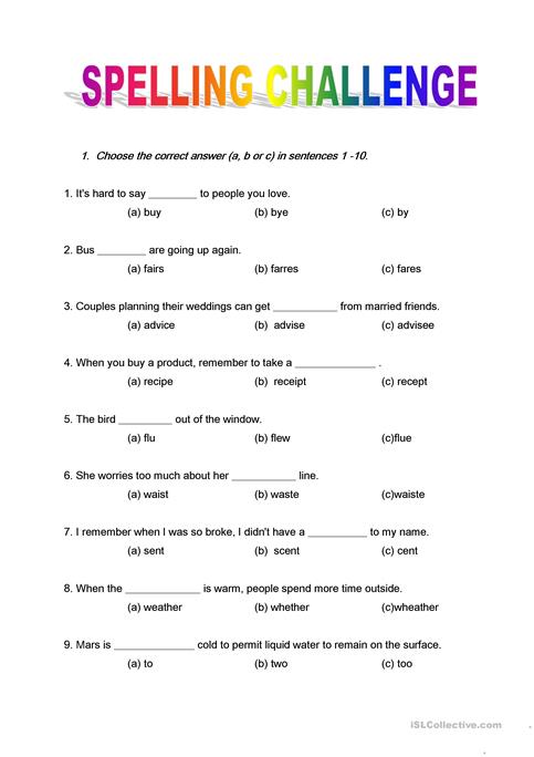 Esl Spelling Worksheets